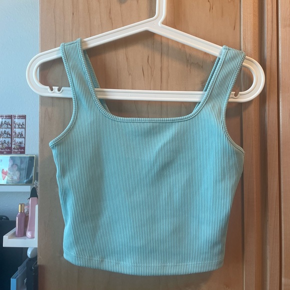 Tops | Blue Ribbed Tank Top | Poshmark